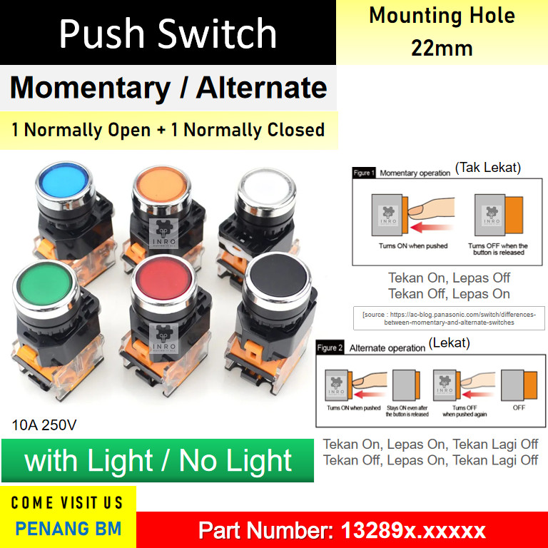 [Momentary /Alternate] [Light / No Light] 22mm Industrial Push Button ...