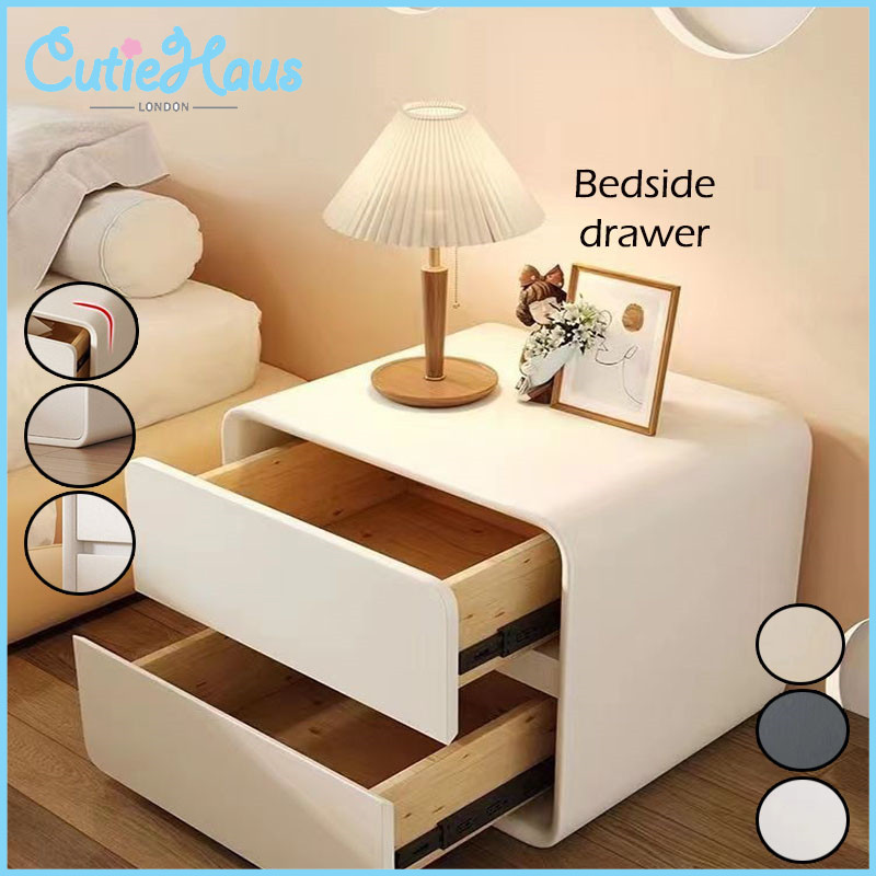 Cutiehaus Bedside Table Drawer Solid Wood Leather Side Table Bedroom ...