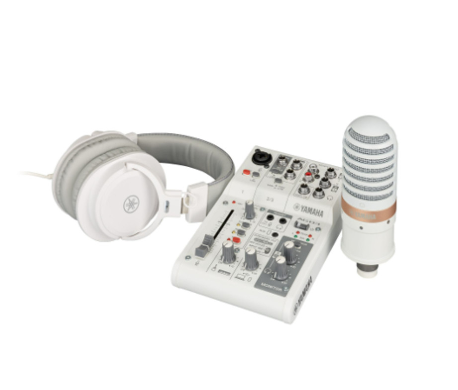 Yamaha AG03MK2 3-Channel Live Streaming Pack Mixer with YCM01 Mic and YHMT1 Headphone - White ...