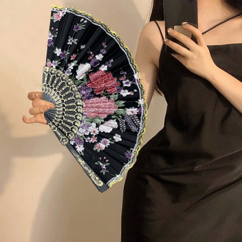 Chinese Style Silk Hand Fan Red Folding Fans Traditional Wedding ...