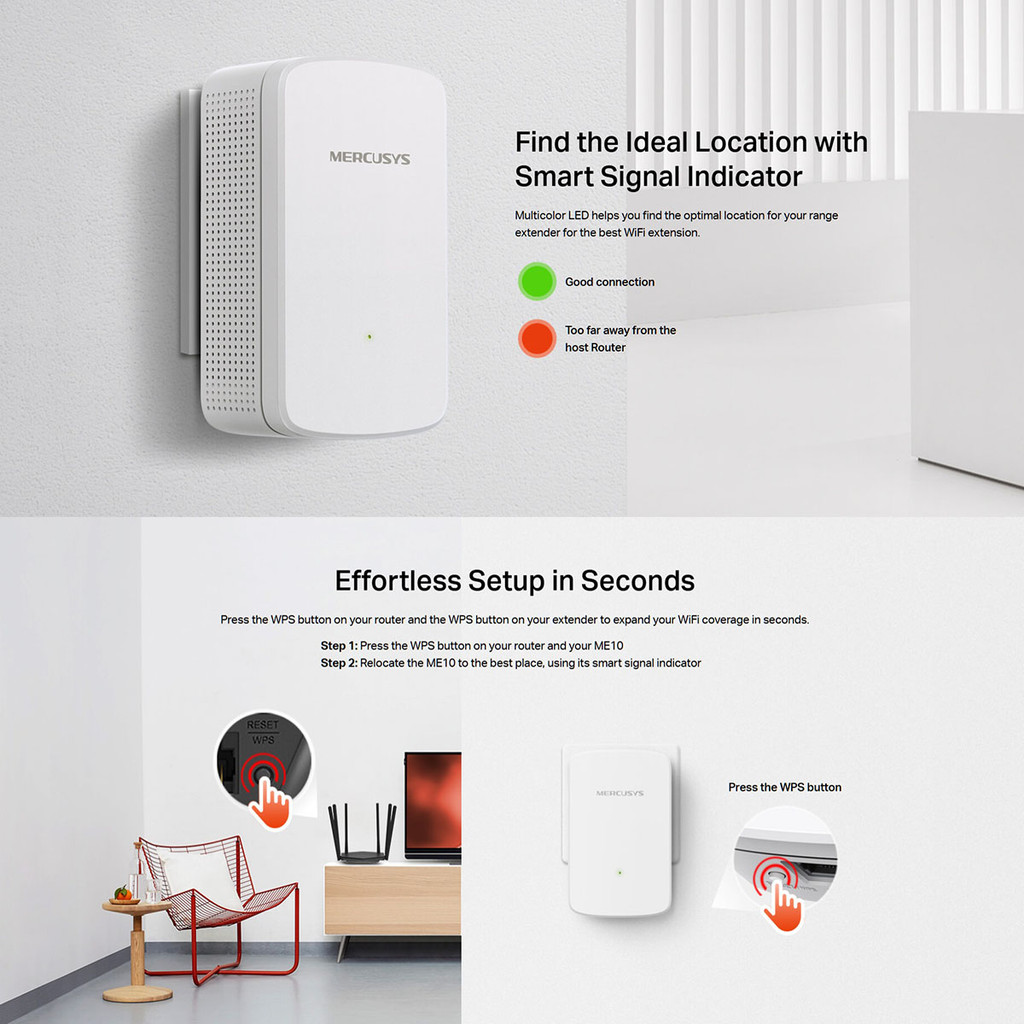Mercusys ME10 300 Mbps Wi-Fi Range Extender | Shopee Malaysia