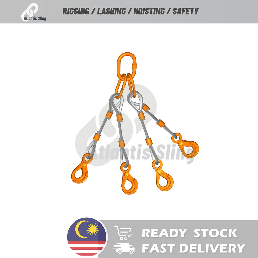 WILL 10.5TONNE FOUR LEGGED WIRE ROPE SLING WITH MASTERLINK ASSEMBLY AND ...