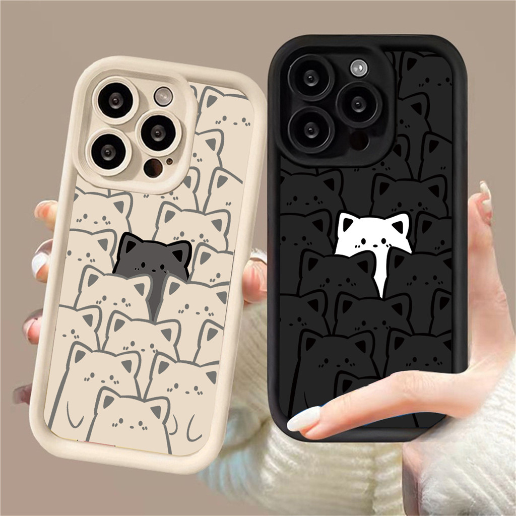 Casing Xiaomi Redmi 10A 9CNFC A1 A2 9T Cartoon Cat Doodle White Shiny ...