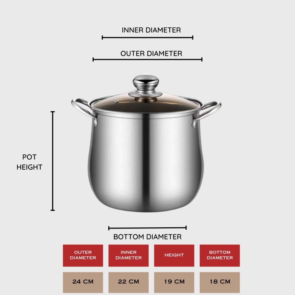 [TTO] Kitchen Stainless Steel Soup Pot with Glass Cover Lid Cooking ...