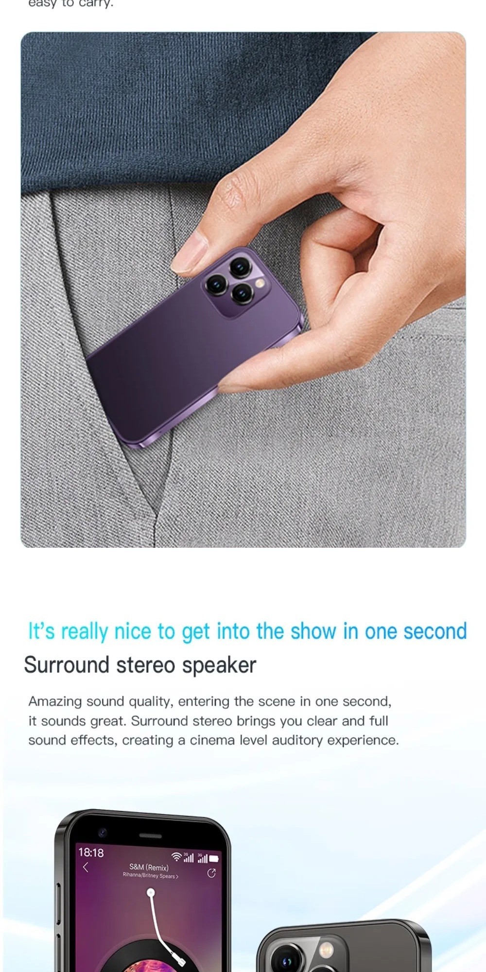 SOYES XS15 Ultra-thin 3.0Inch Small Phone 2GB+16GB Android 8.1 Dual SIM Standby 3G Mini ...