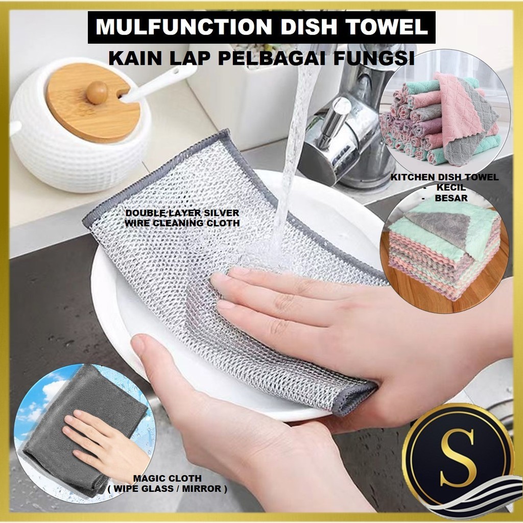 Kitchen Dish Towel Kain Dapur Rag Non-stick Oil Double-layer Dish ...