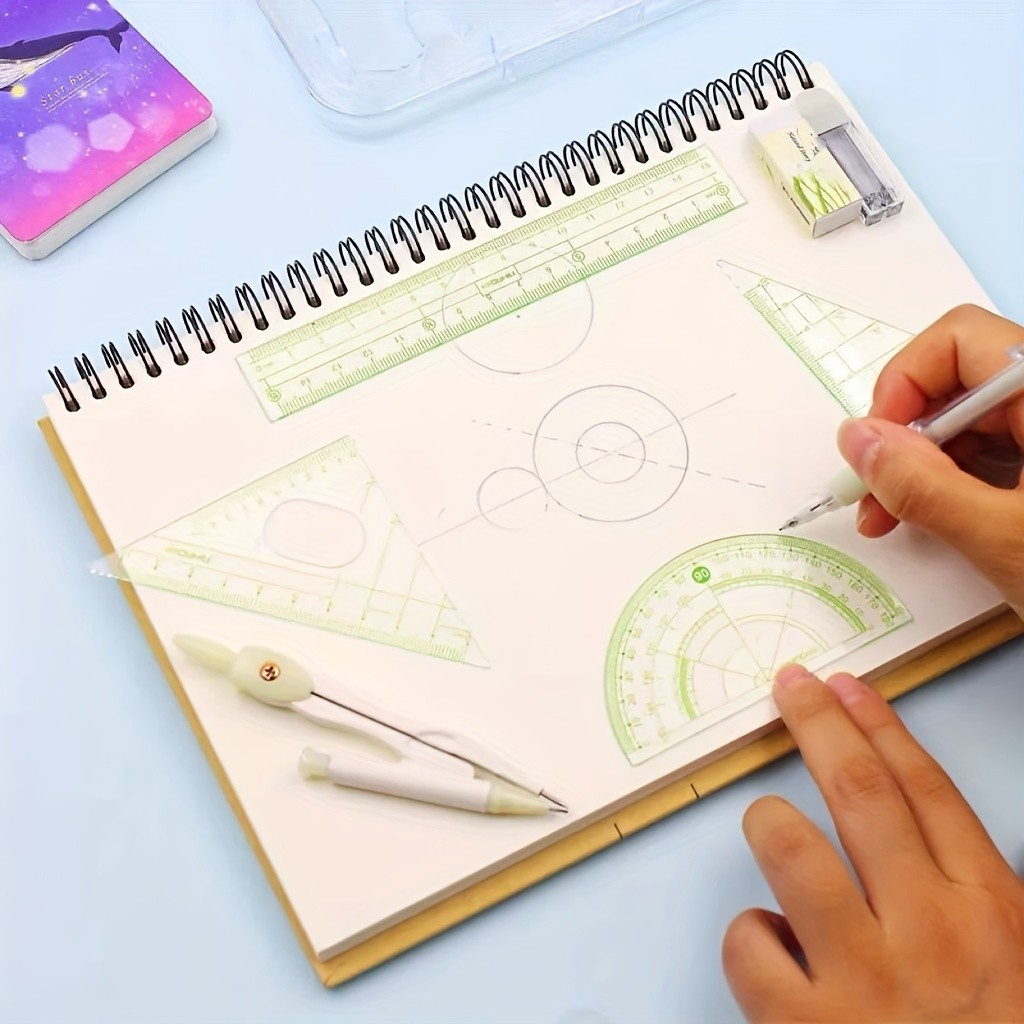 SK Mix Geometry Compass Set Triangle, Protractor & Ruler Math Drawing ...