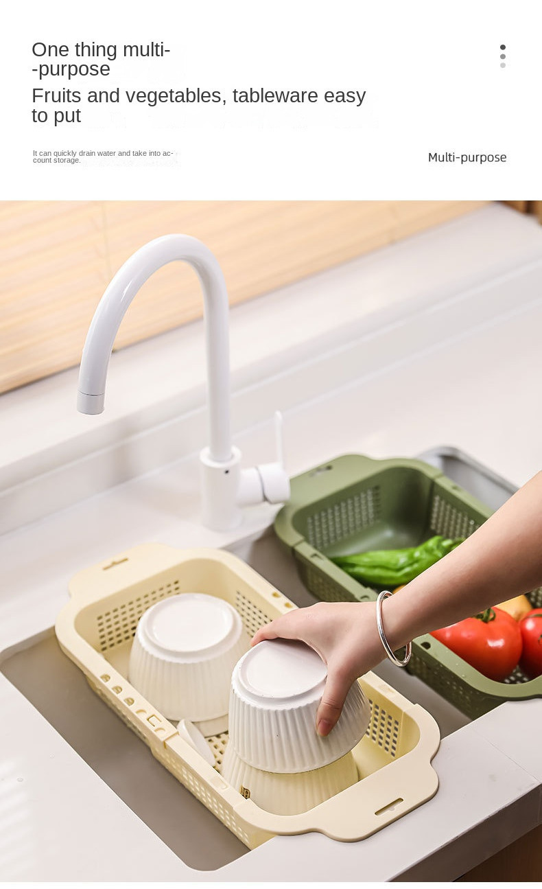 Household Retractable Drain Basket, Kitchen Vegetable Basket Wash Basin ...