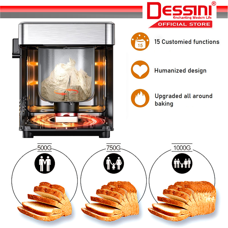 DESSINI ITALY 15-In-1 Programmes 1KG LCD Automatic Bread Maker ...