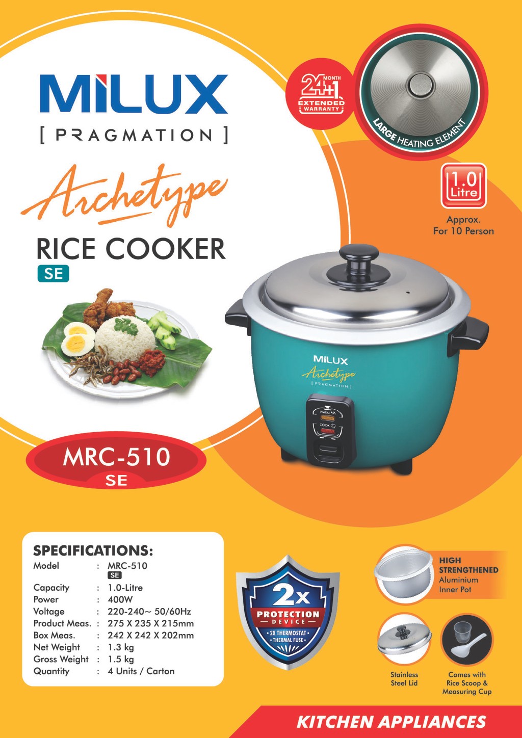 Milux 1L Electric Rice Cooker MRC510 / MRC-510 饭煲 Periuk Nasi | Shopee ...