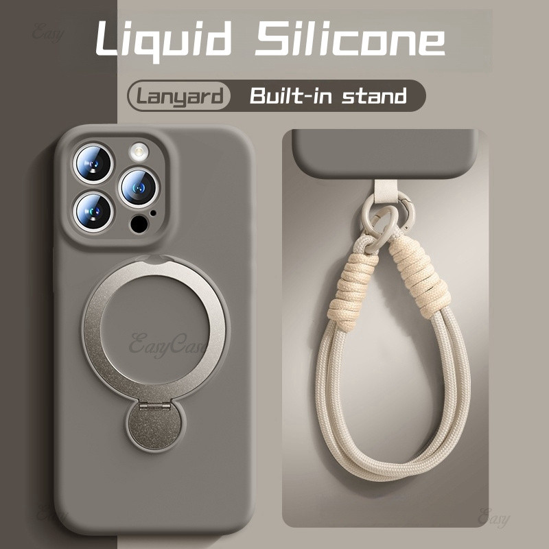 New 360 luxury liquid silicone soft phone case ° Rotating Stand with ...