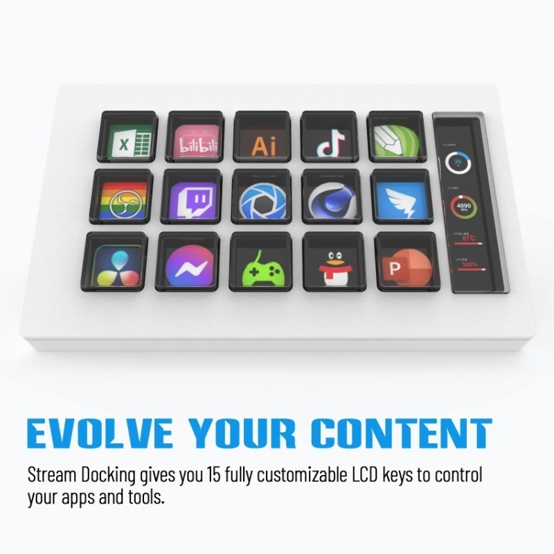 Visual Keyboard LCD Button 15 Keys Live Content Creation Controller Custom Button For Windows ...