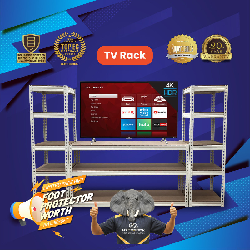 HYPERMORE Rak TV Rack Shelf TV Cabinet 4ft 5ft Storage Rack TV Rack ...