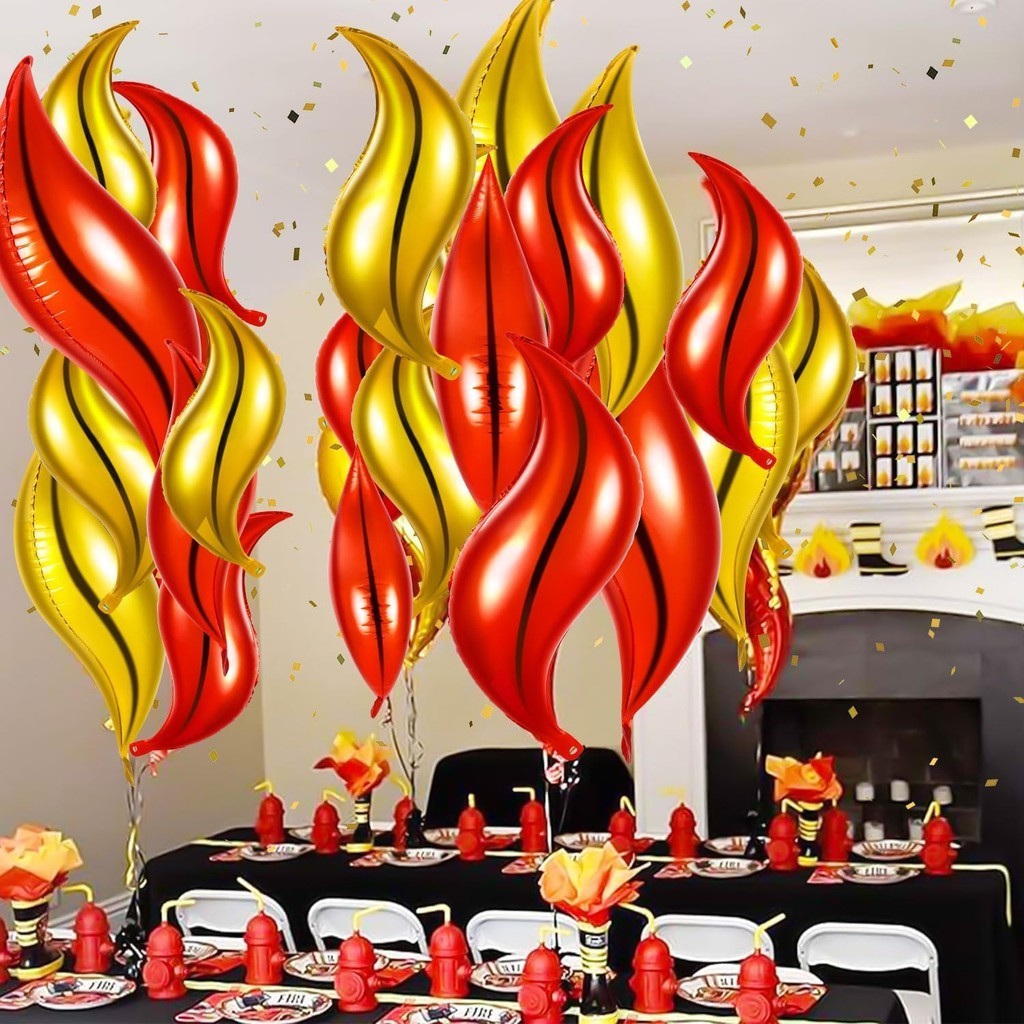 10pcs red gold S-shaped balloon flame, firefighter's flame balloon ...