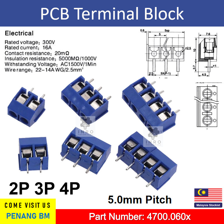 [5mm/5.08mm Pitch] 2P 3P 4P PCB Panel Mount Screw Terminal Block Connector Pin KF KF301 WJ306 ...