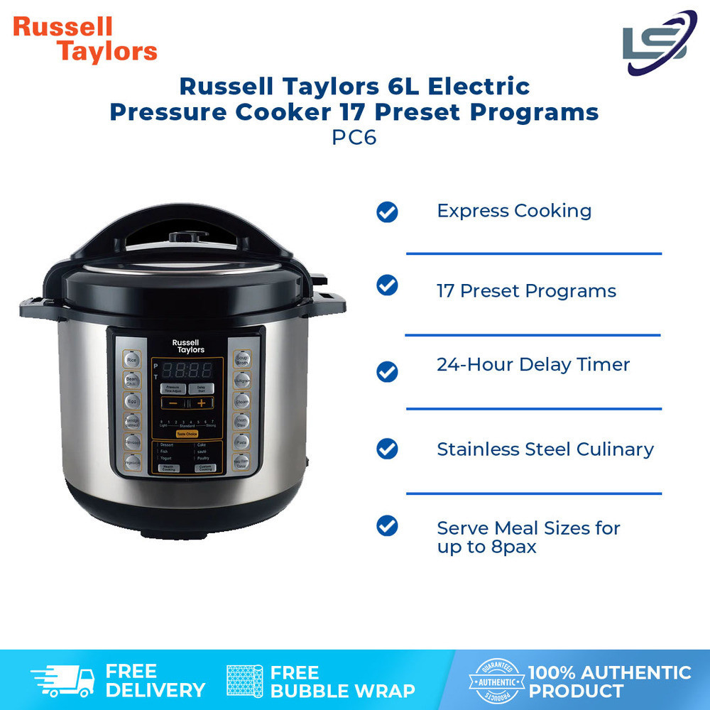Russell Taylors 6L Electric Pressure Cooker 17 Preset Programs PC6 | 24-Hour Delay Timer ...