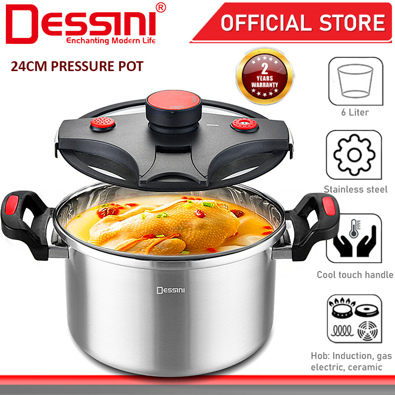 DESSINI ITALY Non-Stick Stainless Steel Induction Pressure Cooker ...