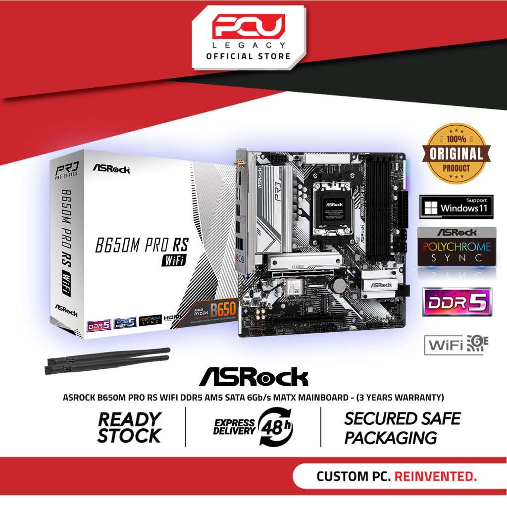 ASROCK B650M PRO RS WIFI DDR5 AM5 SATA 6Gb/s MATX MOTHERBOARD (3 Years ...