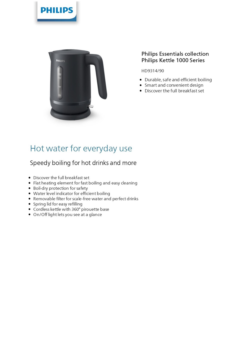 PHILIPS 1000 Series Essential Collection Jug Kettle HD9314/90 HD9314 ...
