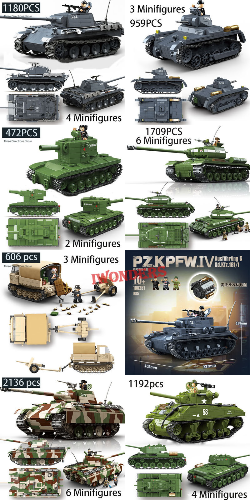 New World War Russian T-34 KV-1 Heavy Tank Building Blocks Panther ...