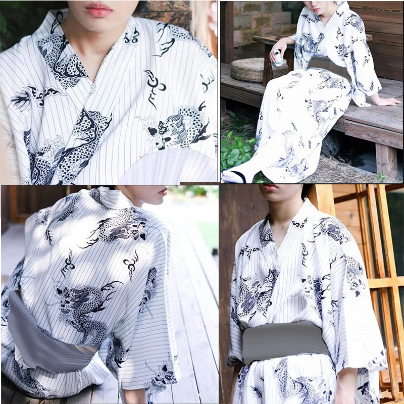 Adult Japanese Traditional Kimono Robe Wide Sleeve Bathrobe Linen ...