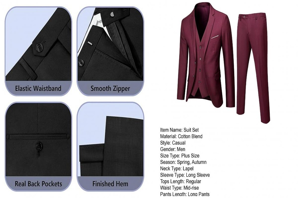 MOO Men Suit Set Business Outfit Men's Slim Fit Formal Tuxedo Suit Set ...