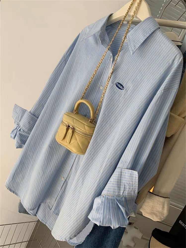 SUXI Retro Stripe Korean Style Simple Sunscreen Long Sleeved Shirt ...