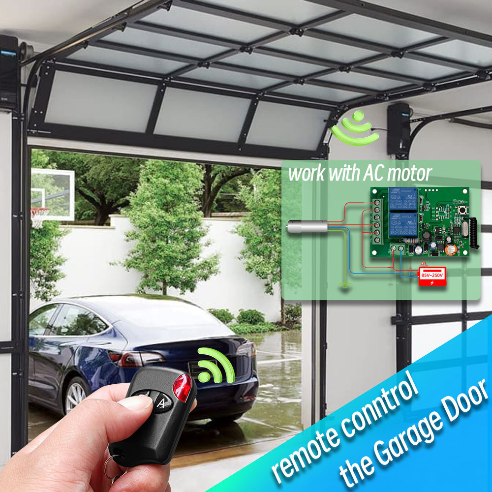 433MHz Rf Wireless Remote Control Switch AC 220V 2CH Garage Door Relay ...