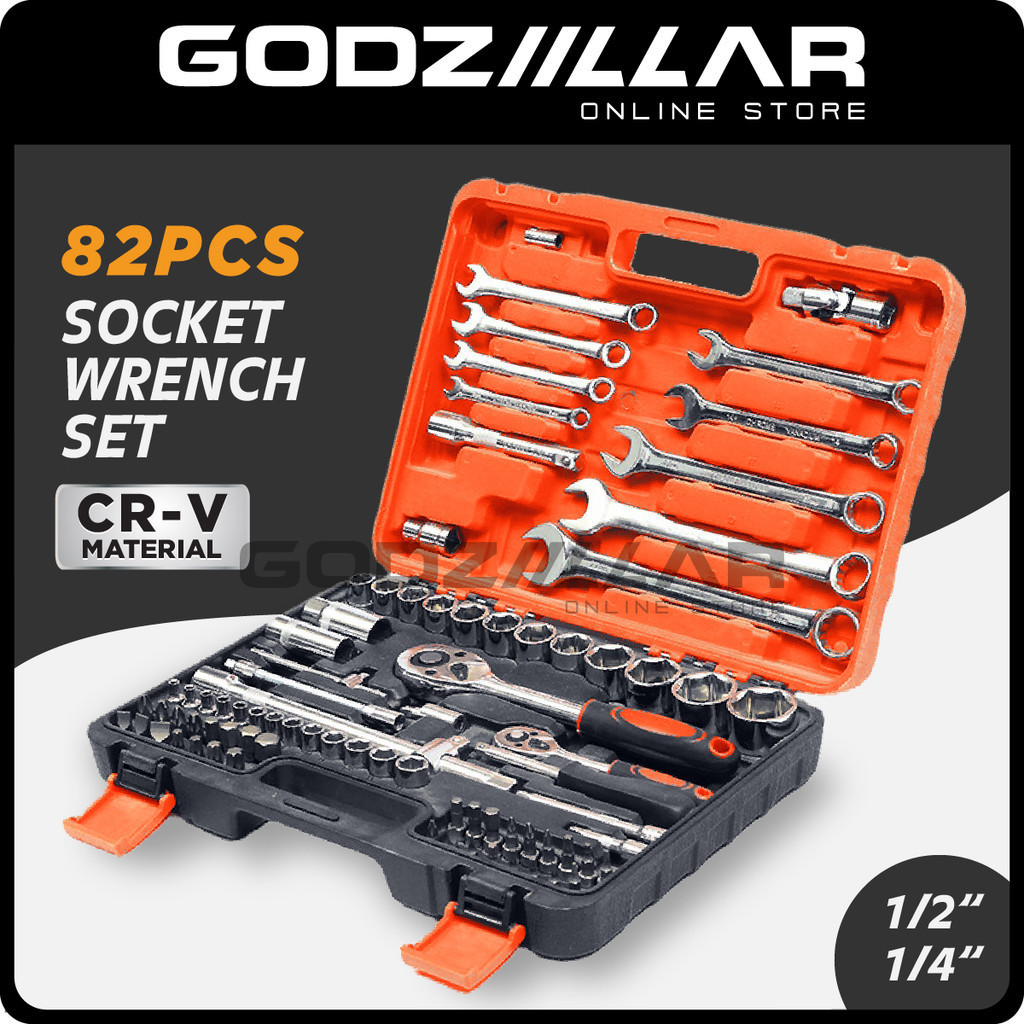 (Godziillar) Premium CR-V 82pcs Ratchet Box Socket Set Combination ...