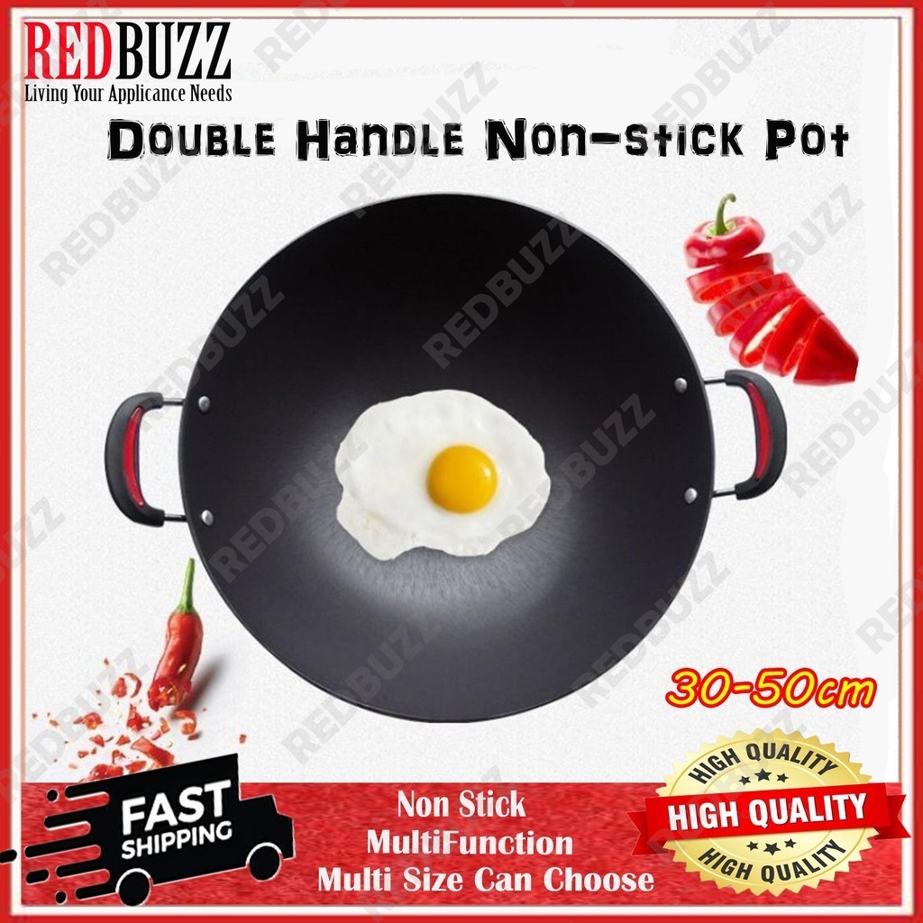 REDBUZZ Double Handle Non-stick Enamel Kuali Hitam Pan Tebal Thick Cast ...