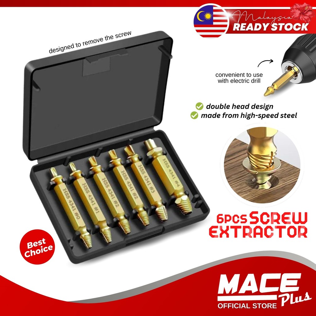 6pcs Drill Bits Material Damaged Screw Extractor Guide Set Broken Easy ...