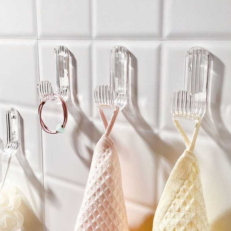 1/5PCS Acrylic Tranparent Adhesive Hook Clothes Hook Kitchen Bathroom ...