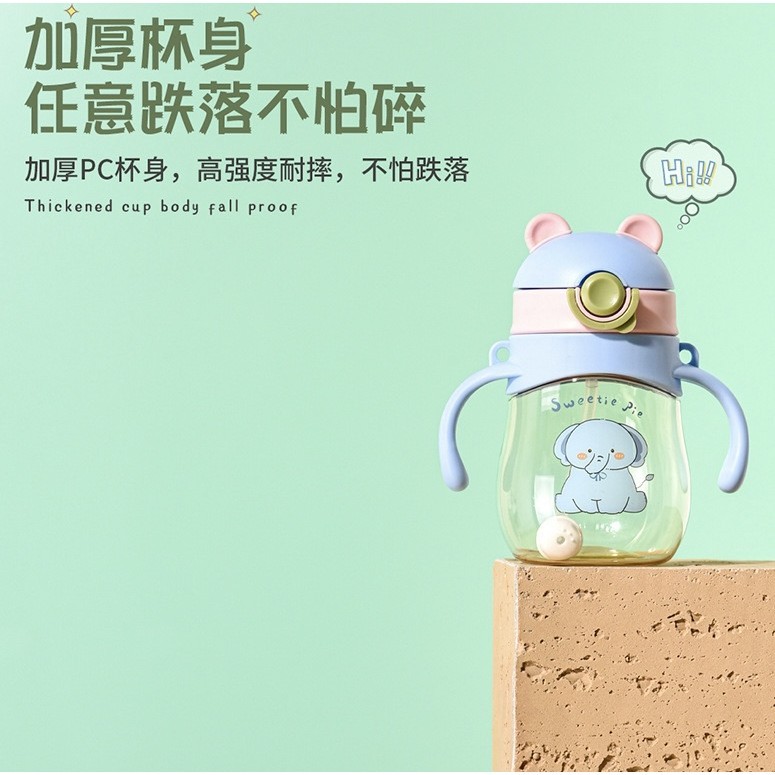 410ml Kids Water Bottle with Gravity Ball Straw Handle Botol Air Baby Baby Straw Cup Baby ...