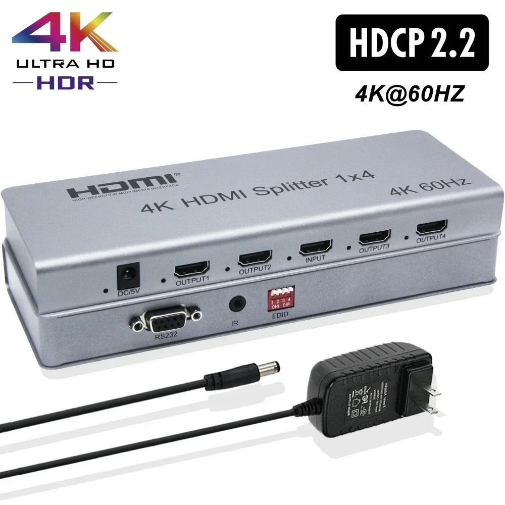 4K 60hz 1x4 Splitter HDMI2.0 HDCP2.2 1 in 4 Out Multi Screen Share ...