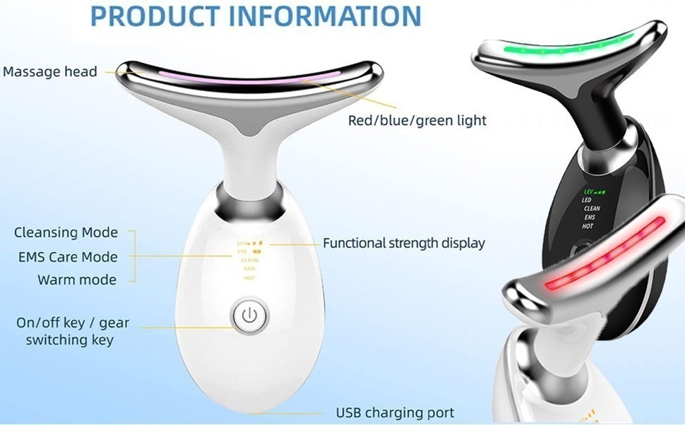 3 in 1 Wavy Chic Neck Face Beauty Device 3 Color LED Face Skin ...