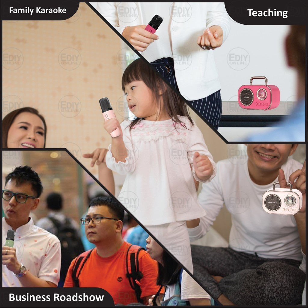 Rechargeable Wireless Mini Speaker Karaoke Microphone Mic FM Radio ...