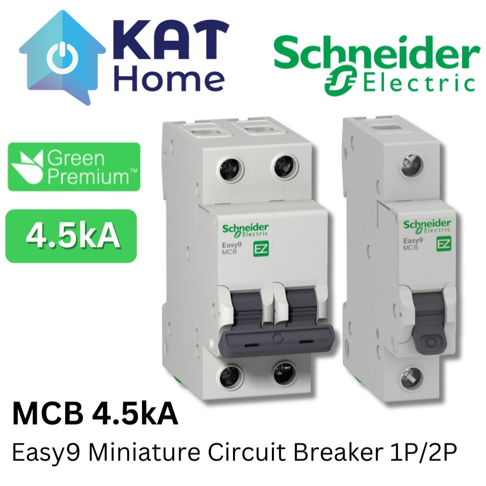 SCHNEIDER ELECTRIC EASY9 MINIATURE CIRCUIT BREAKER (MCB), 4500A, 230V, 1P/2P, 6A-63A (EZ9F34106 ...