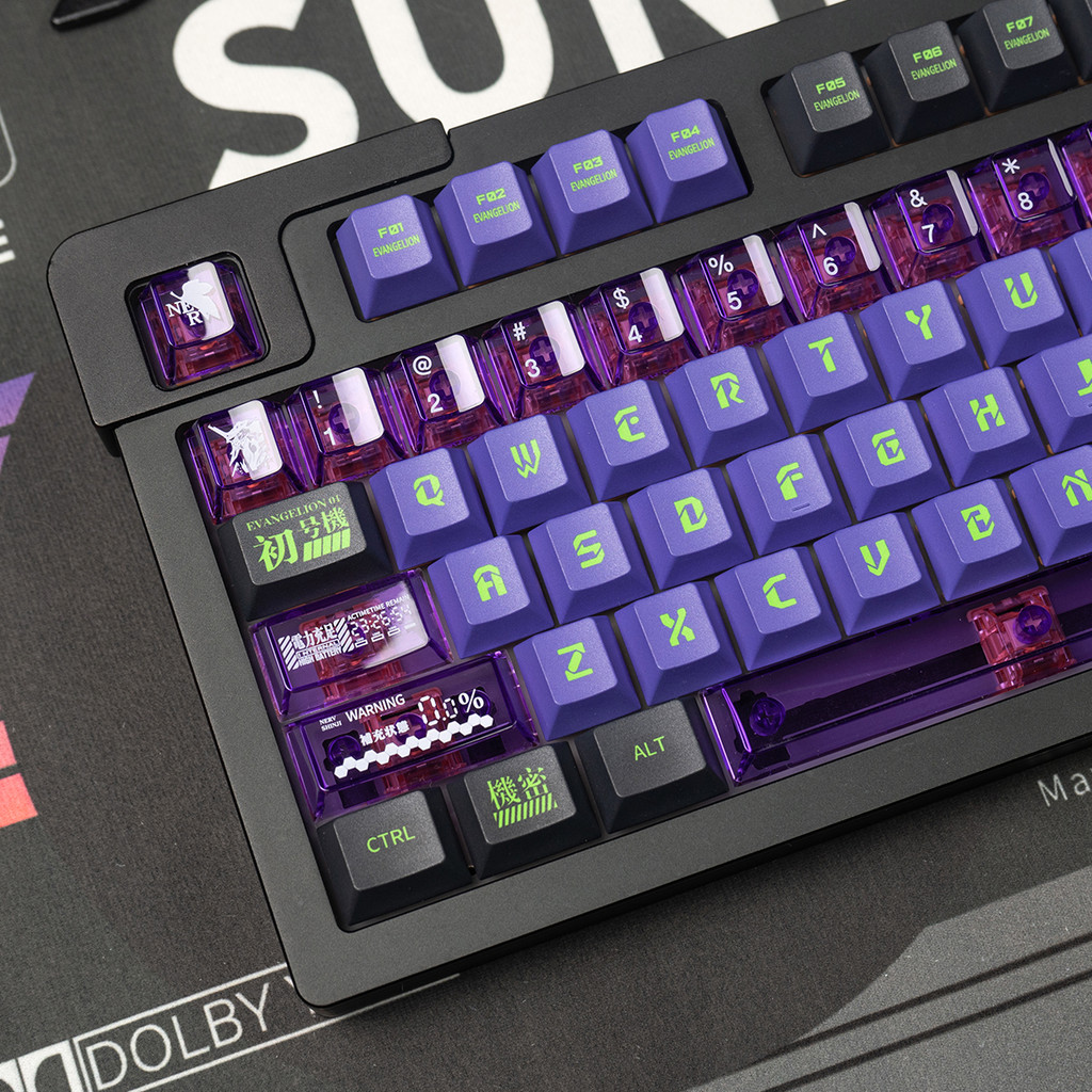 EVA-01 PBT+PC keycaps EVANGELION Purple Shine through keycaps set for ...