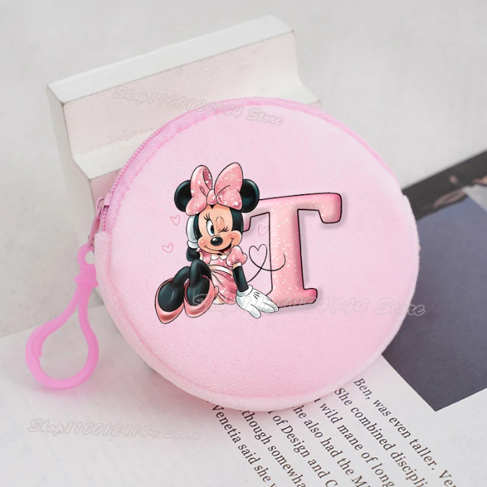 Minnie Mouse 26 letter name cartoon plush coin wallet cartoon round ...