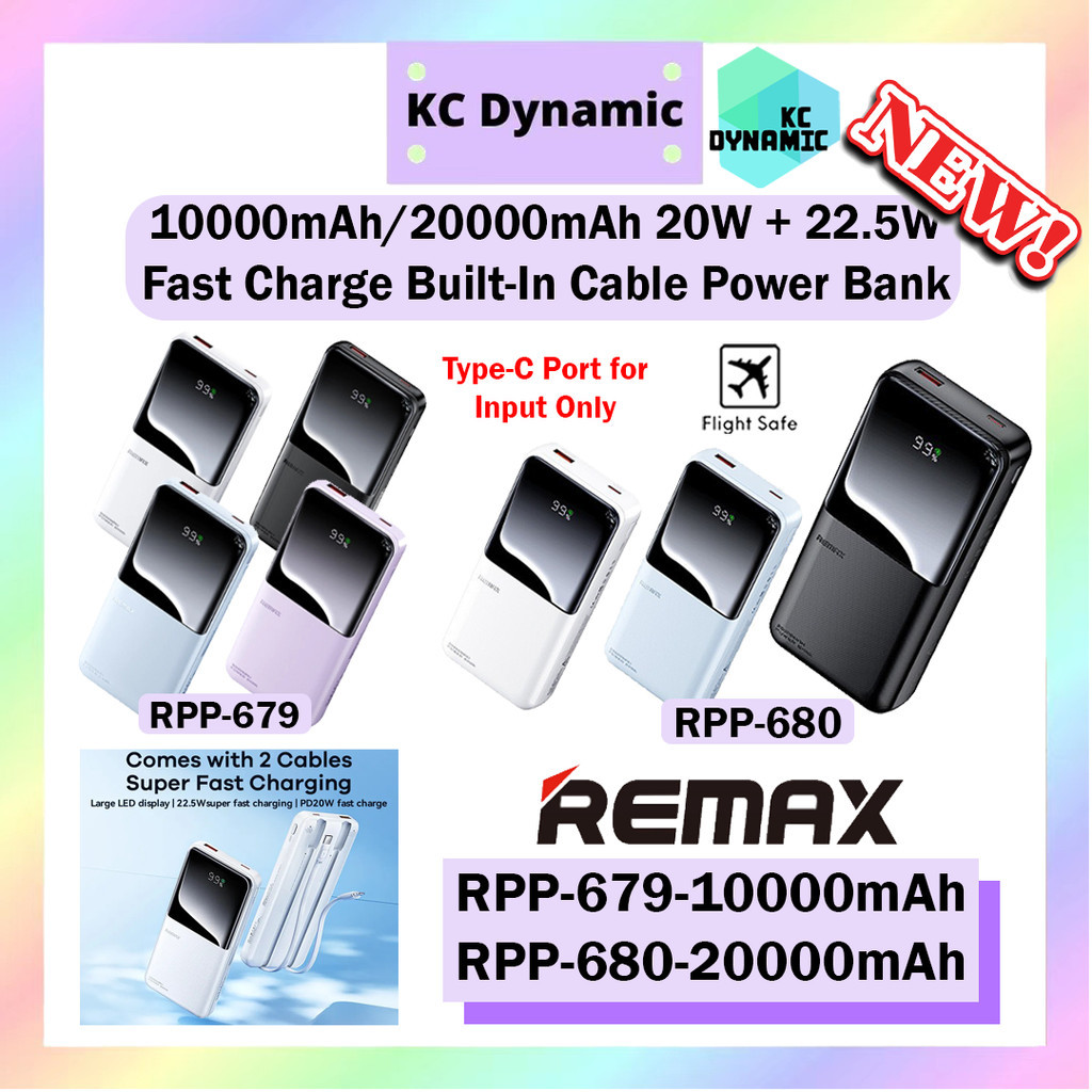 Remax Powerbank RPP-679 10000mAh RPP-680 20000mAh Built In Cable 20W 22 ...