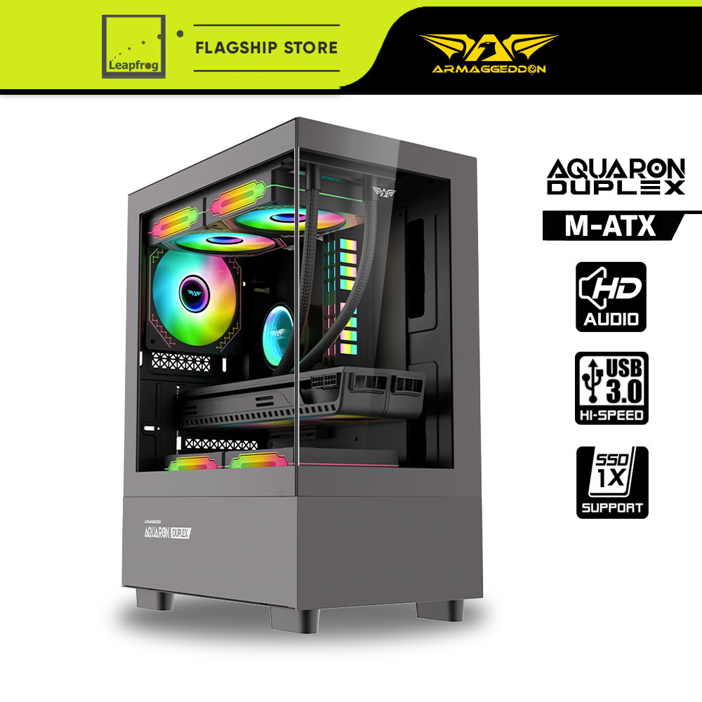 Armaggeddon Aquaron Duplex MATX Gaming PC Case with Tempered Glass Side ...