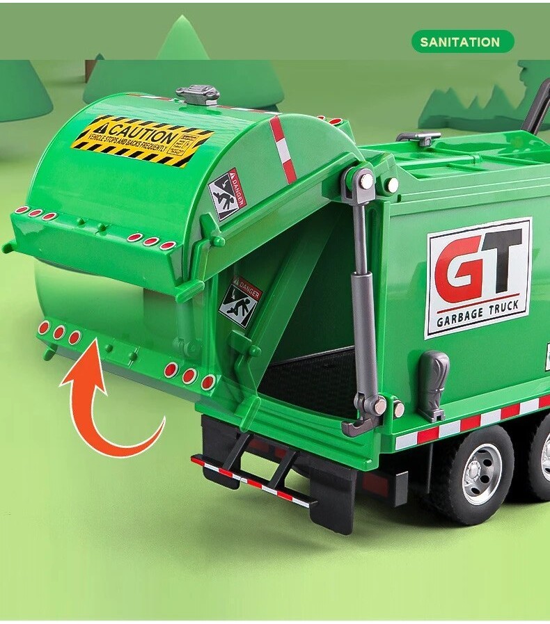 Garbage Truck Toys Metal Diecast Friction Powered Toy Large Alloy ...