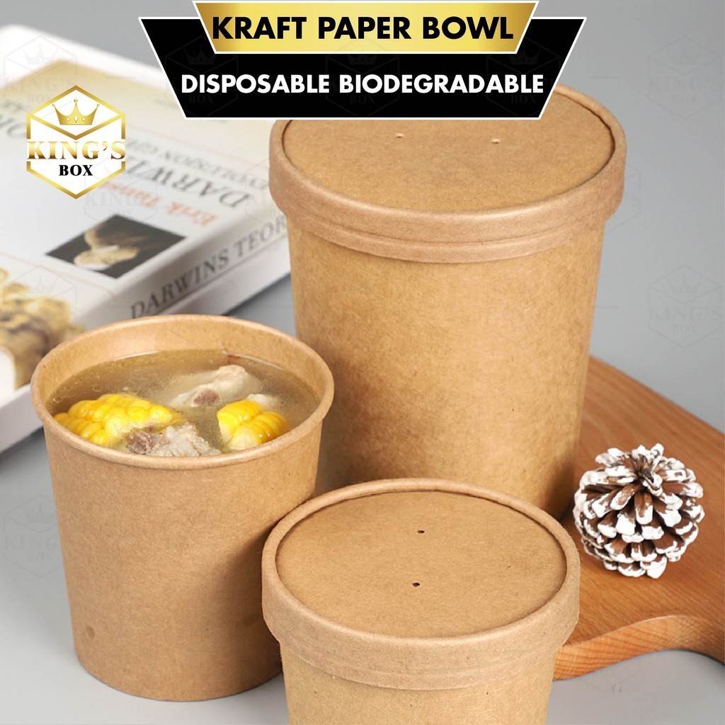 KGB Kraft Brown Paper Tub Paper Bowl /Porridge/Soup/Brownie/YogurtTub 8 ...