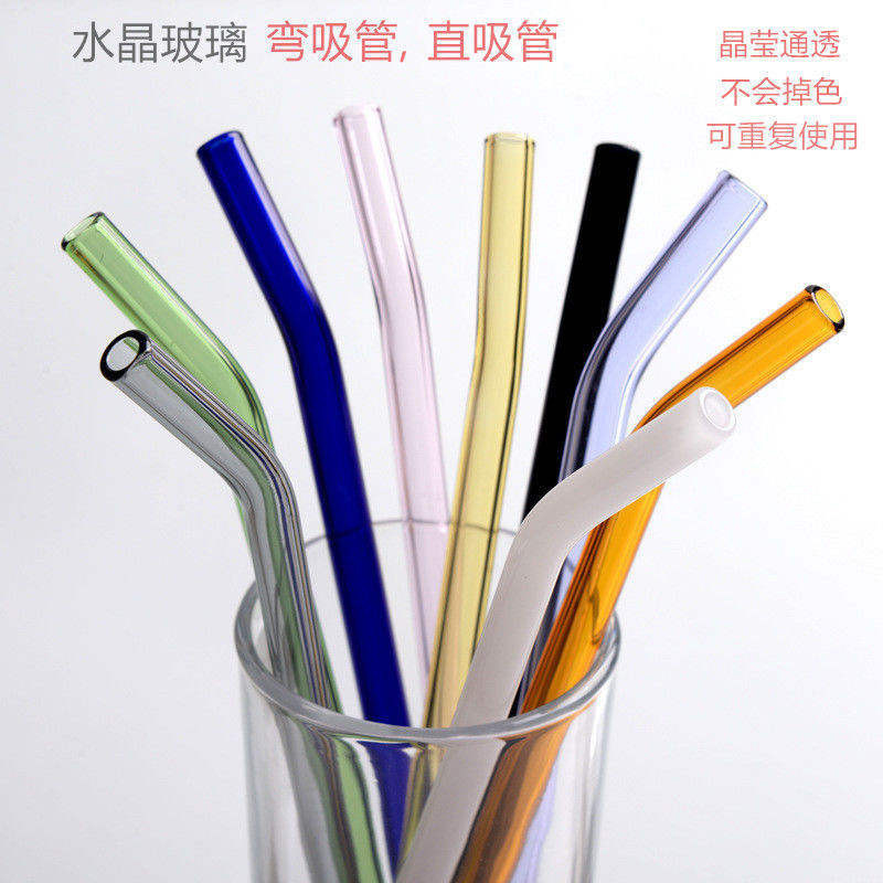 Simple Transparent Glass Multi-color Straw Elbow Pearl Thick Straw ...
