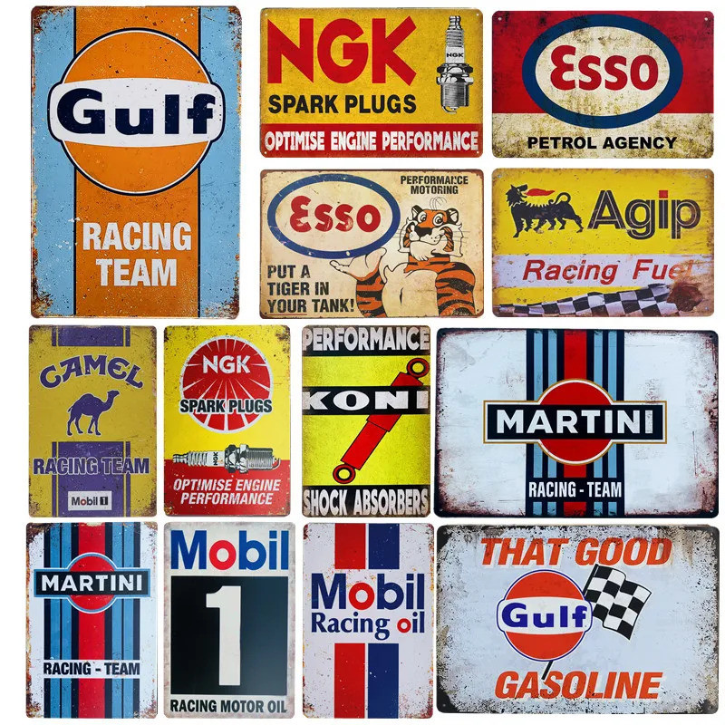 Shabby Chic Vintage Metal Tin Signs Gulf Esso Agip Man Cave Plate Motor ...