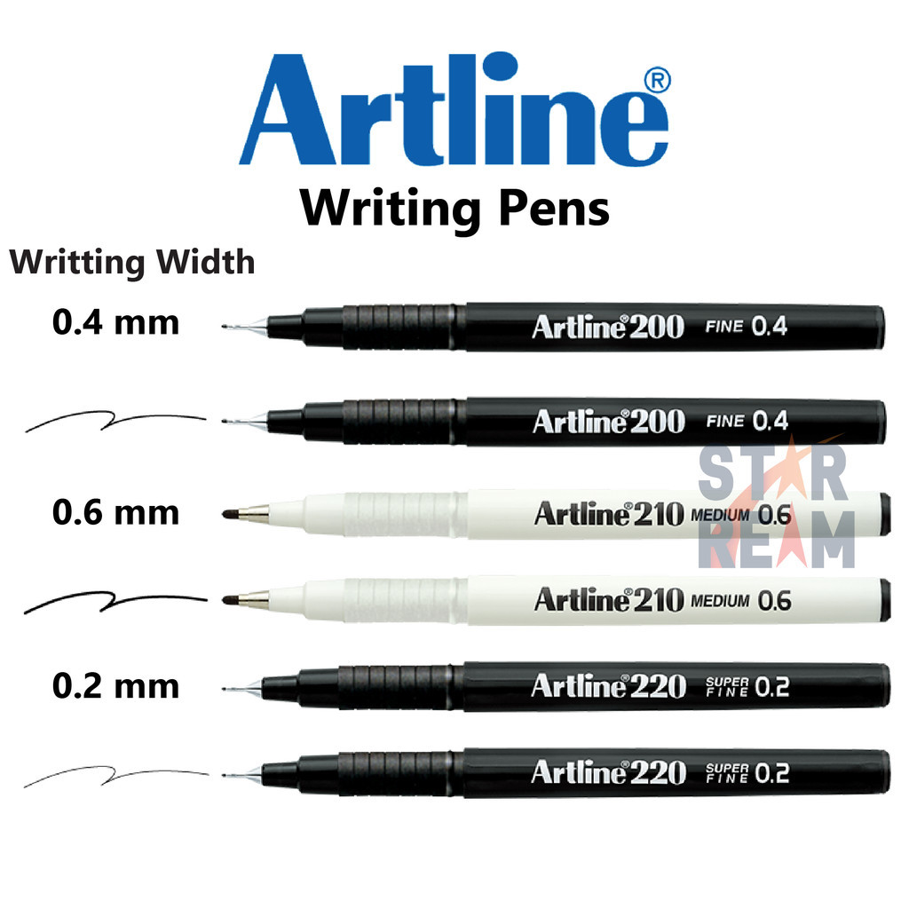 Artline Sign/ Writing/ Drawing Pen 200/210/220 (0.2/0.4/0.6mm) Fine ...