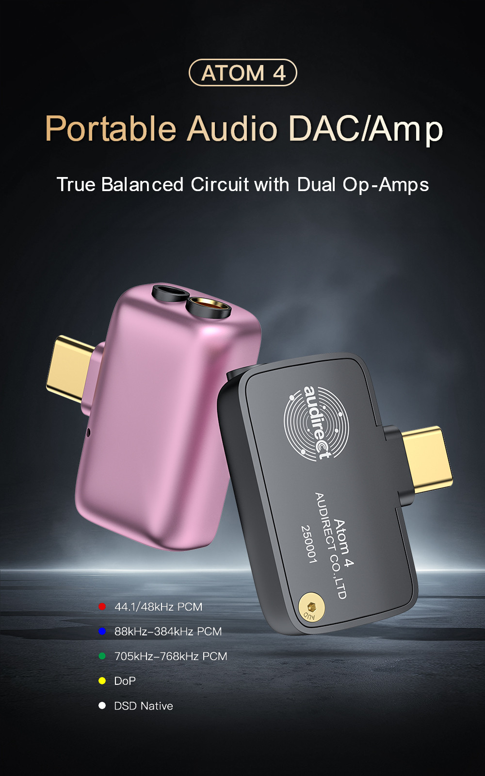 Audirect ATOM4 Portable Audio DAC/Amp with True Balanced Circuit USB C ...