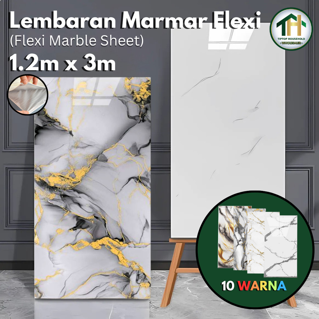 120cm x 300cm Flexi Marble Sheet Imitation Ceramic Wall Sticker Marble ...
