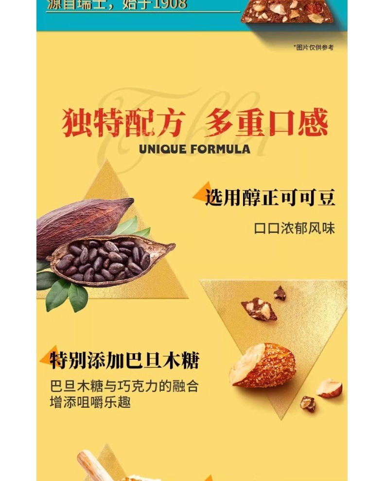 XUPAI Swiss imported Toblerone triangle chocolate with honey almond ...