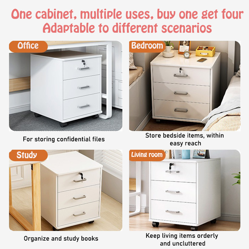 GDeal 3 Tier Roller Office File Cabinet Locker Storage Cabinet Wooden ...